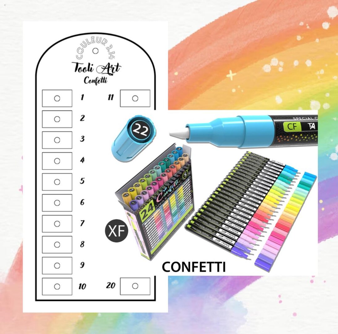 Tooli Art Pack Confetti Acrylic Markers Mystery Coloring Chart (blank ...
