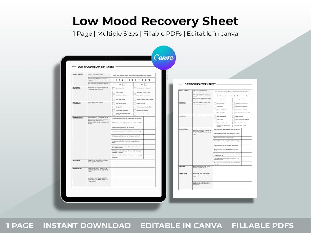 Low Mood Recovery Sheet | Printable + Customizable Worksheet ...