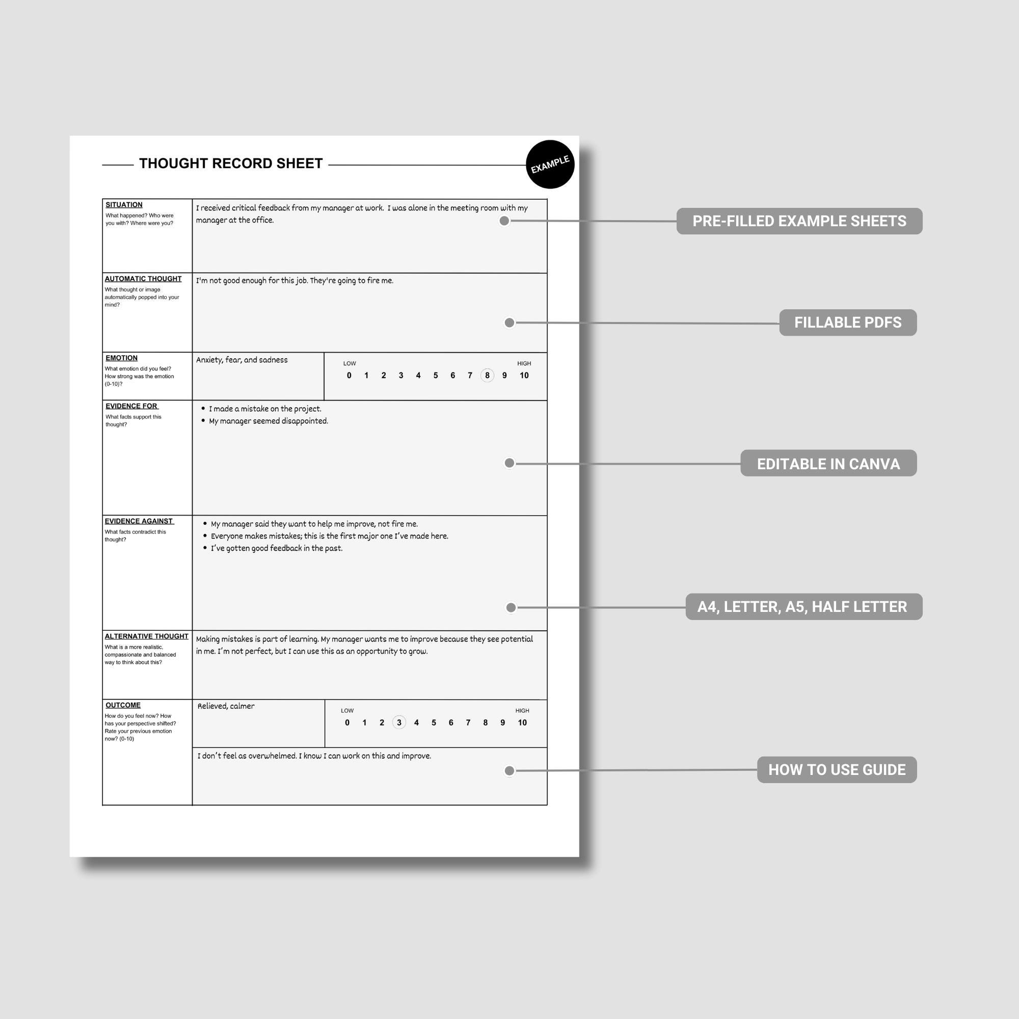 Cbt Thought Record Sheet Printable