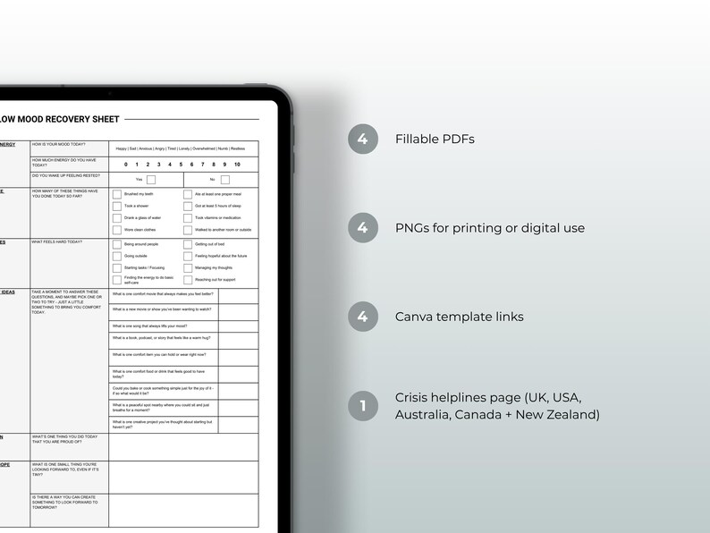 Low Mood Recovery Sheet | Printable + Customizable Worksheet | Mental ...