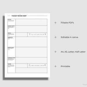CBT Thought Record Sheet | Printable + Customizable Worksheet | Anxiety ...
