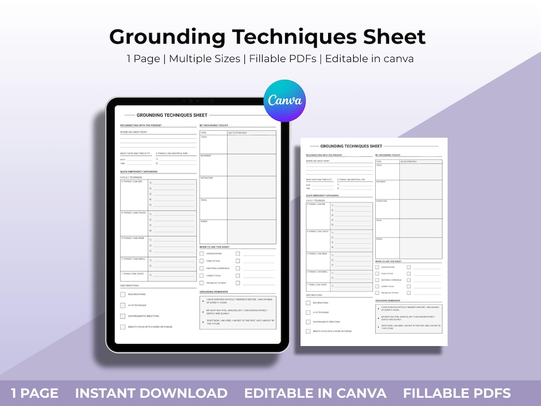 Grounding Techniques Sheet | Printable + Customizable Worksheet ...