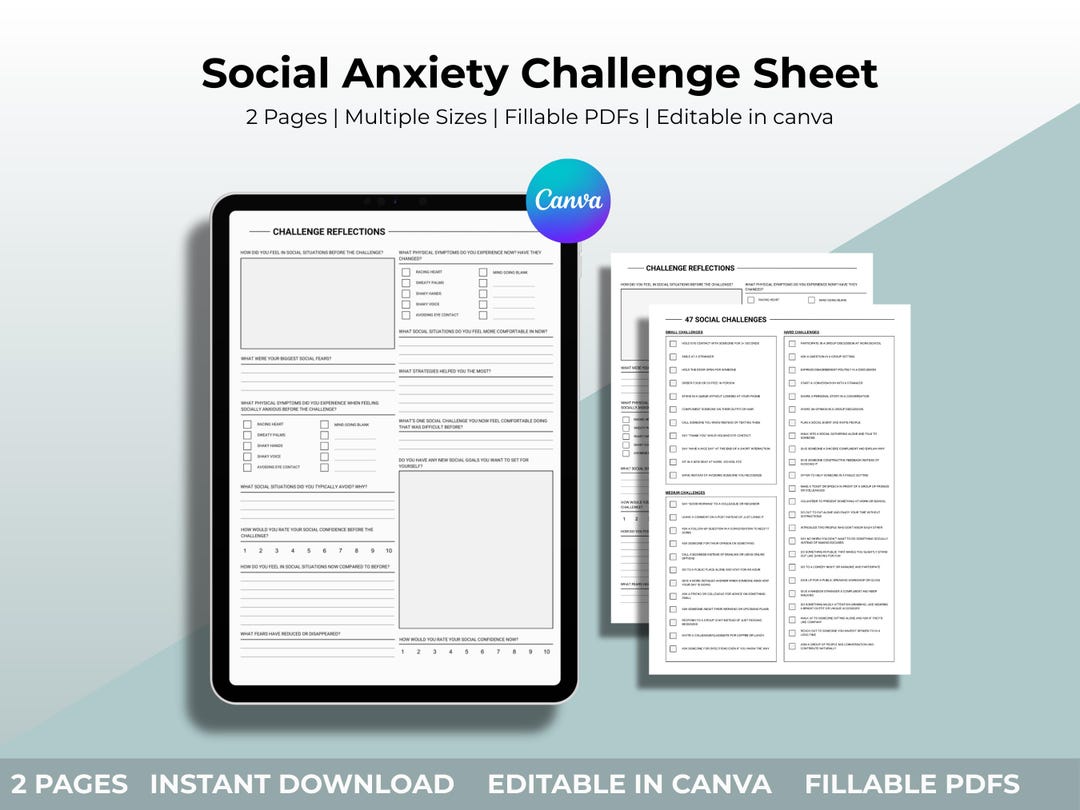 Social Anxiety Challenge Sheet | Printable + Customizable Worksheet ...