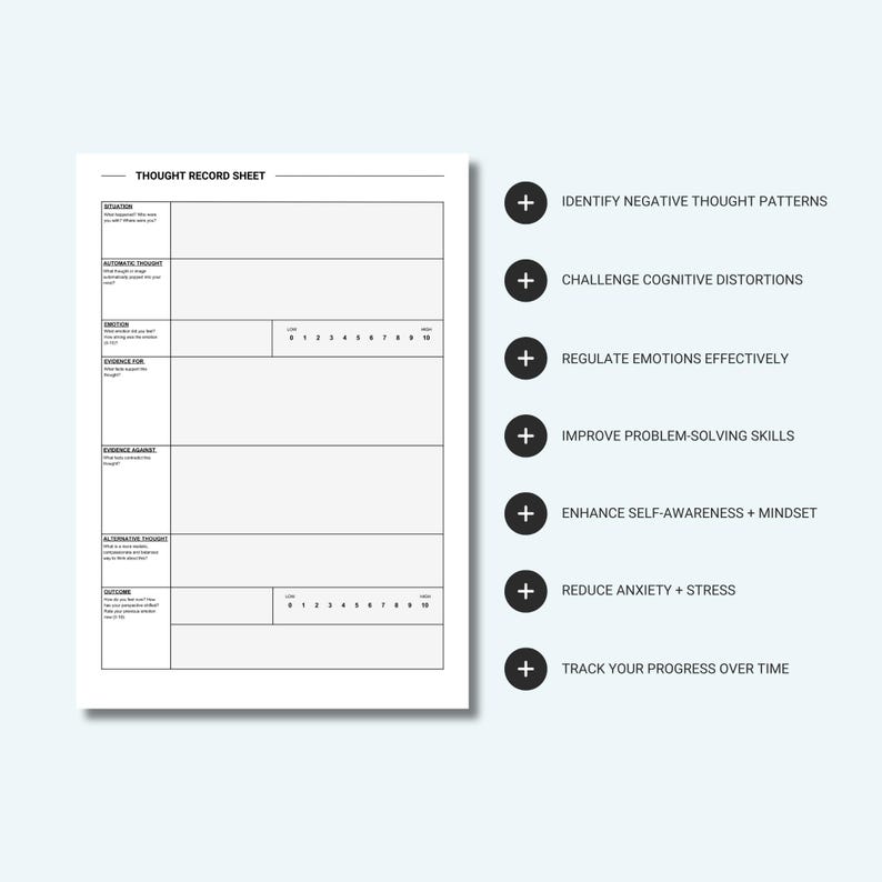 CBT Thought Record Sheet | Printable + Customizable Worksheet | Mental ...
