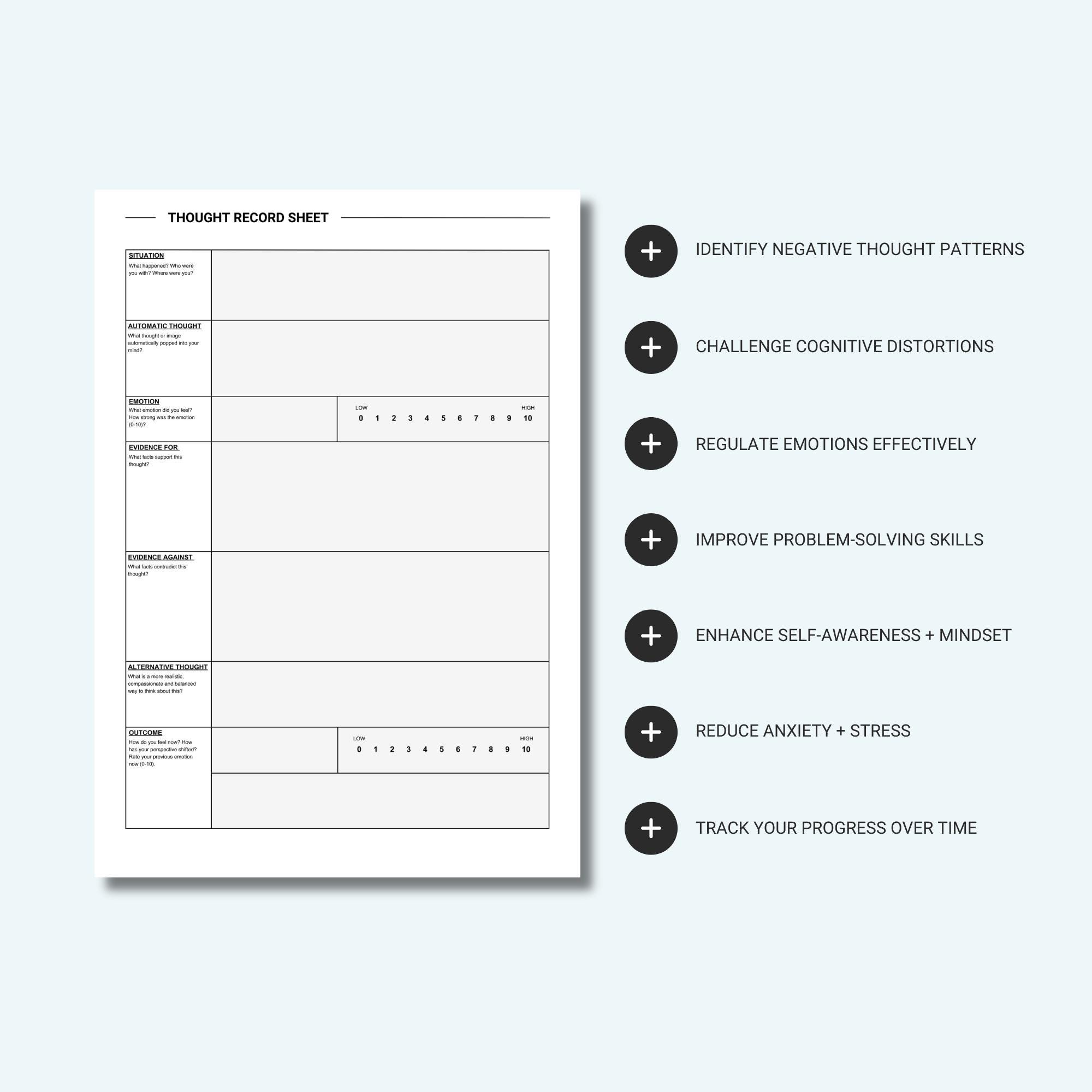 CBT Thought Record Sheet | Printable + Customizable Worksheet | Mental ...