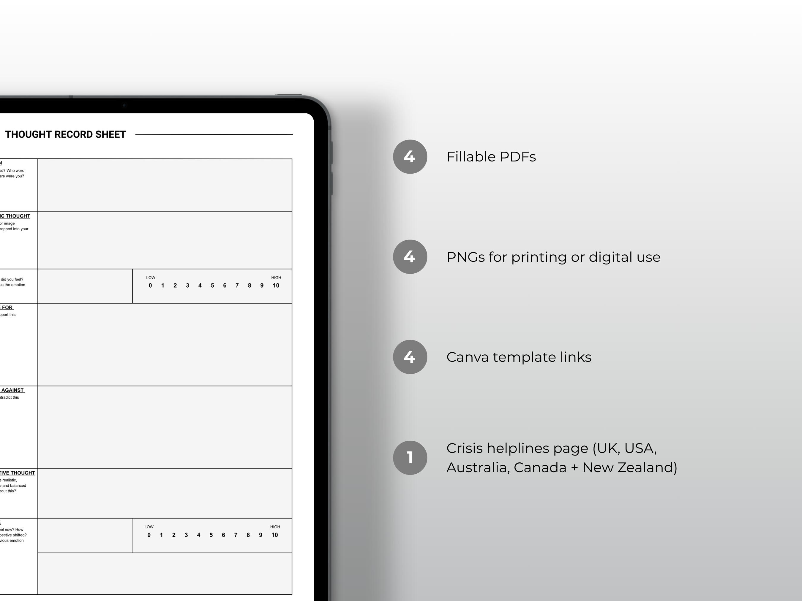 CBT Thought Record Sheet | Printable + Customizable Worksheet | Mental ...