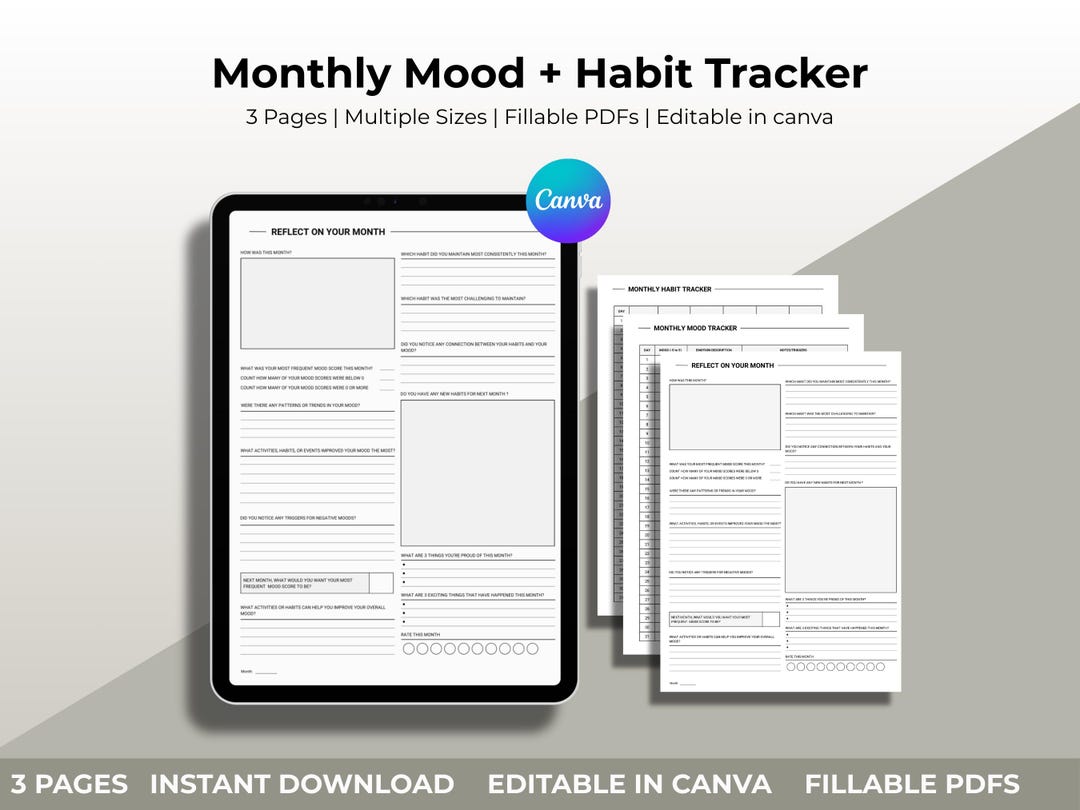 Monthly Mood + Habit Tracker | Printable + Customizable Worksheet ...
