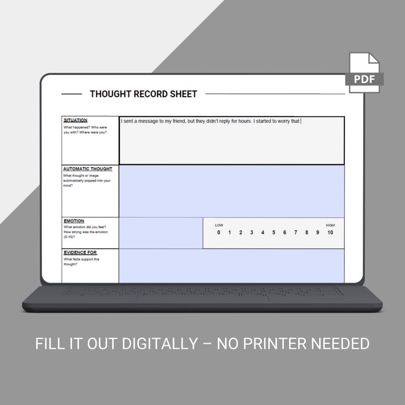 CBT Thought Record Sheet | Printable + Customizable Worksheet | Mental ...