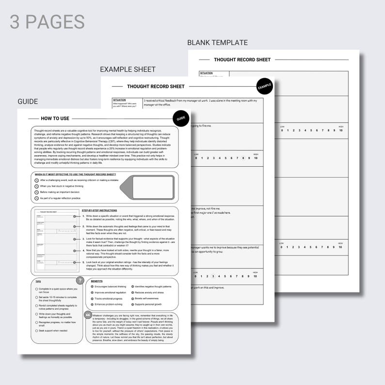 CBT Thought Record Sheet | Printable + Customizable Worksheet | Mental ...