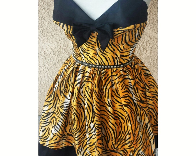 Pin up Tiger Print Betty Page Style Retro Strapless Dress Tiki Top 50s ...