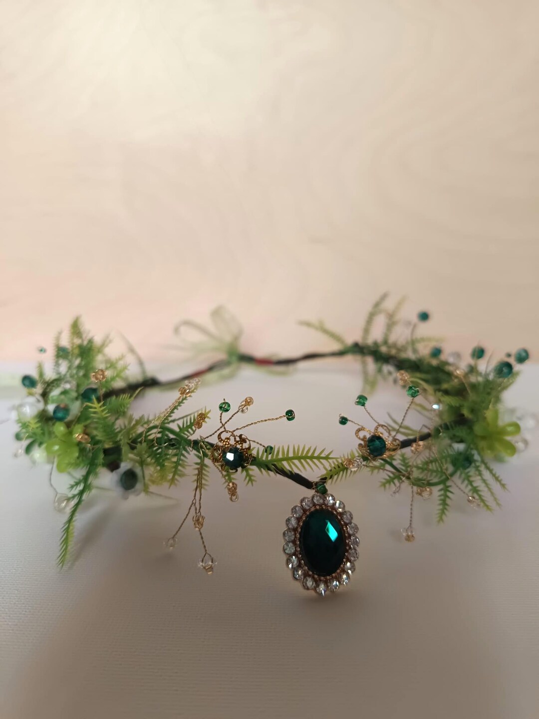 Woodland Green Light Elven Crown Forest Green Fairy Crown Wedding ...