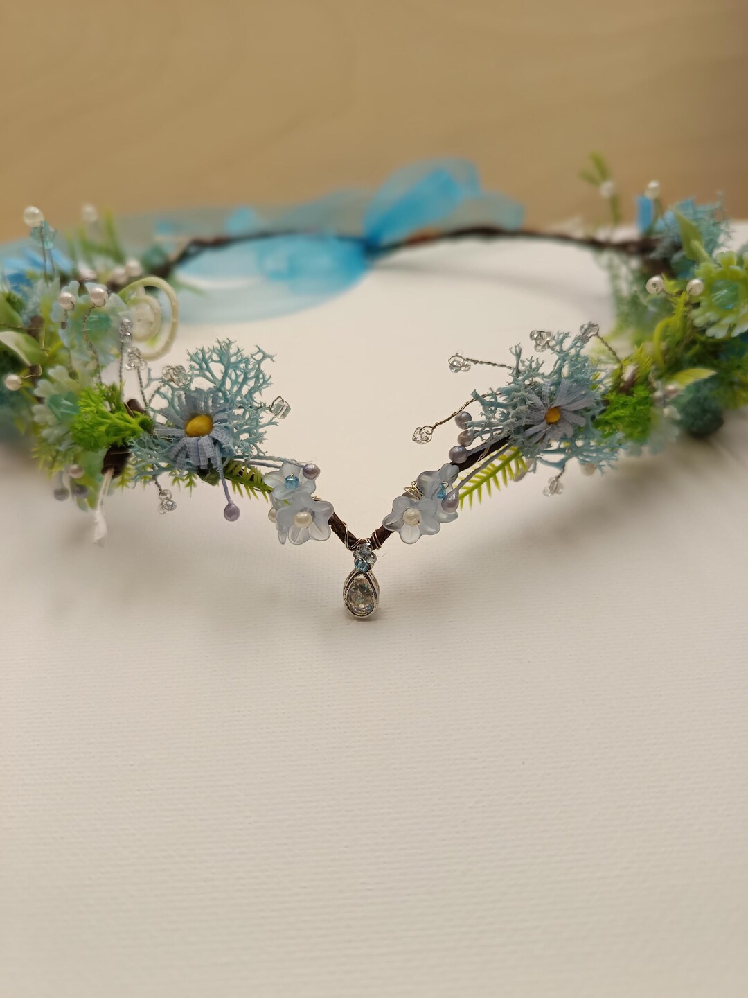 Woodland Blue Light Daisy Elven Crown Forest Blue Fairy Crown Wedding ...