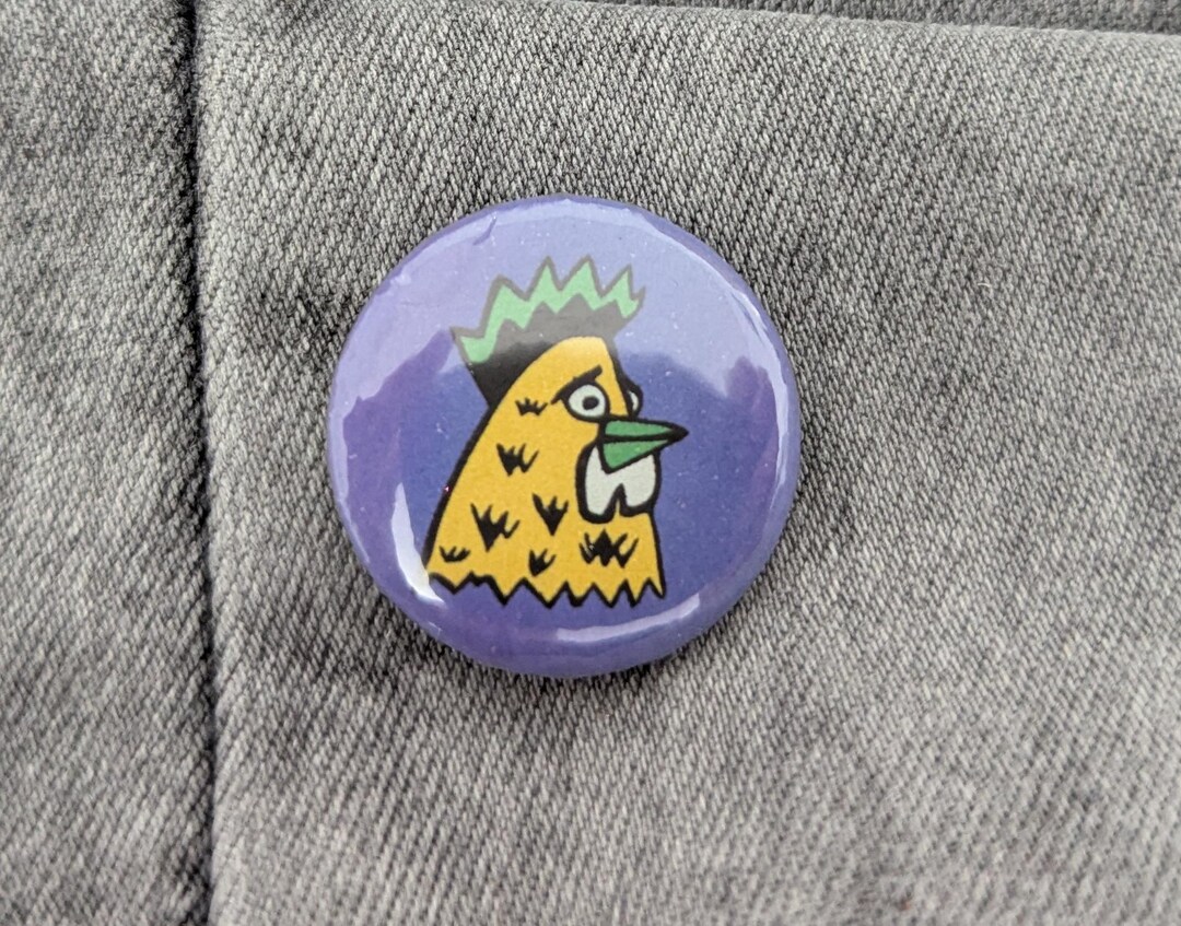 Punk Chicken Button – 25mm Yellow Chicken With Green Mohawk – Funny ...