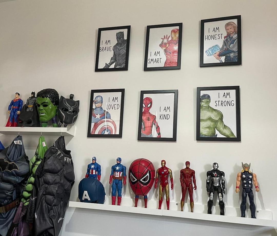 Superhero Wall Art , Set of 6 Prints, Superhero Prints for Bedroom ...