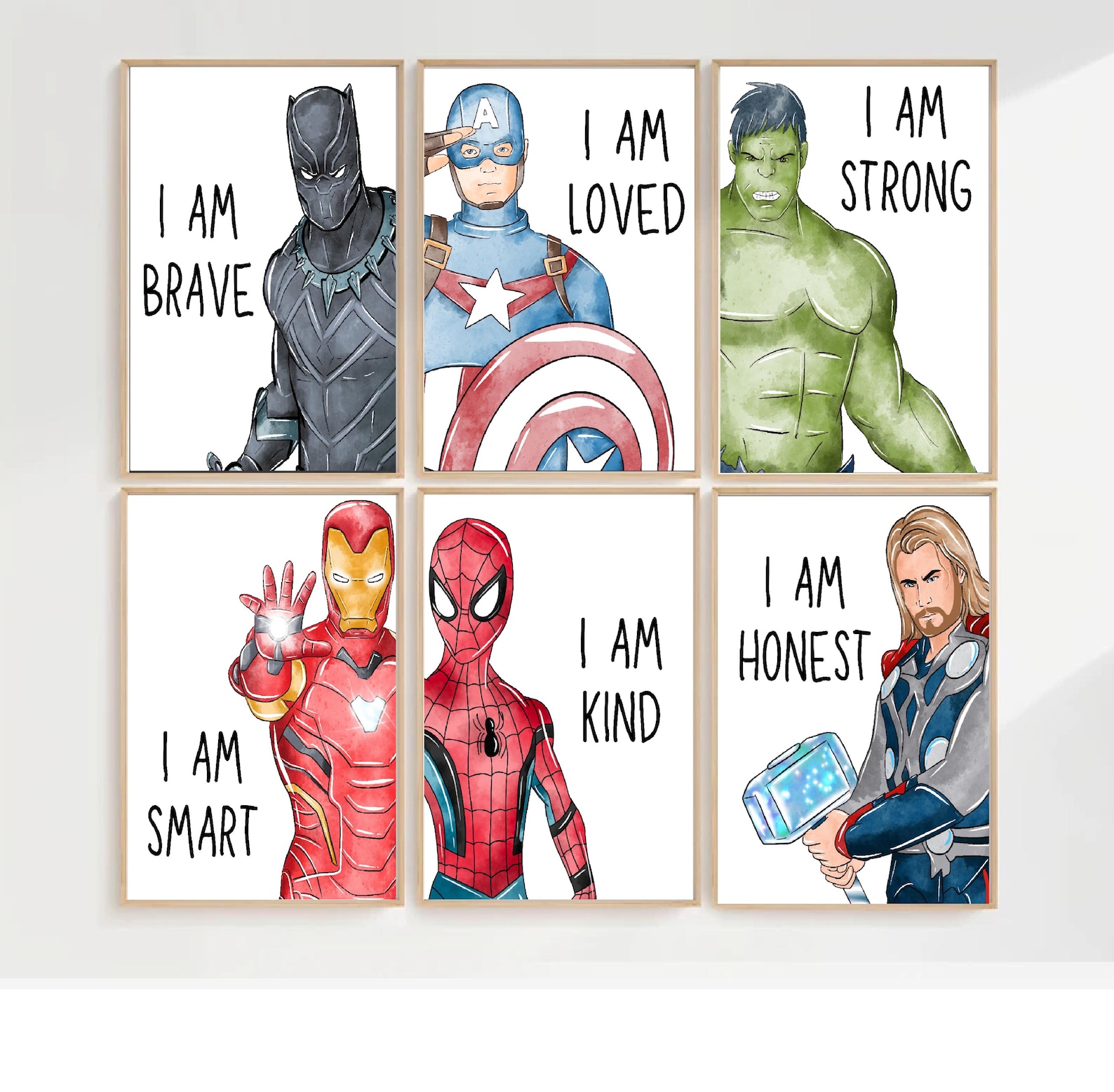 Superhero Wall Art , Set of 6 Prints, Superhero Prints for Bedroom ...
