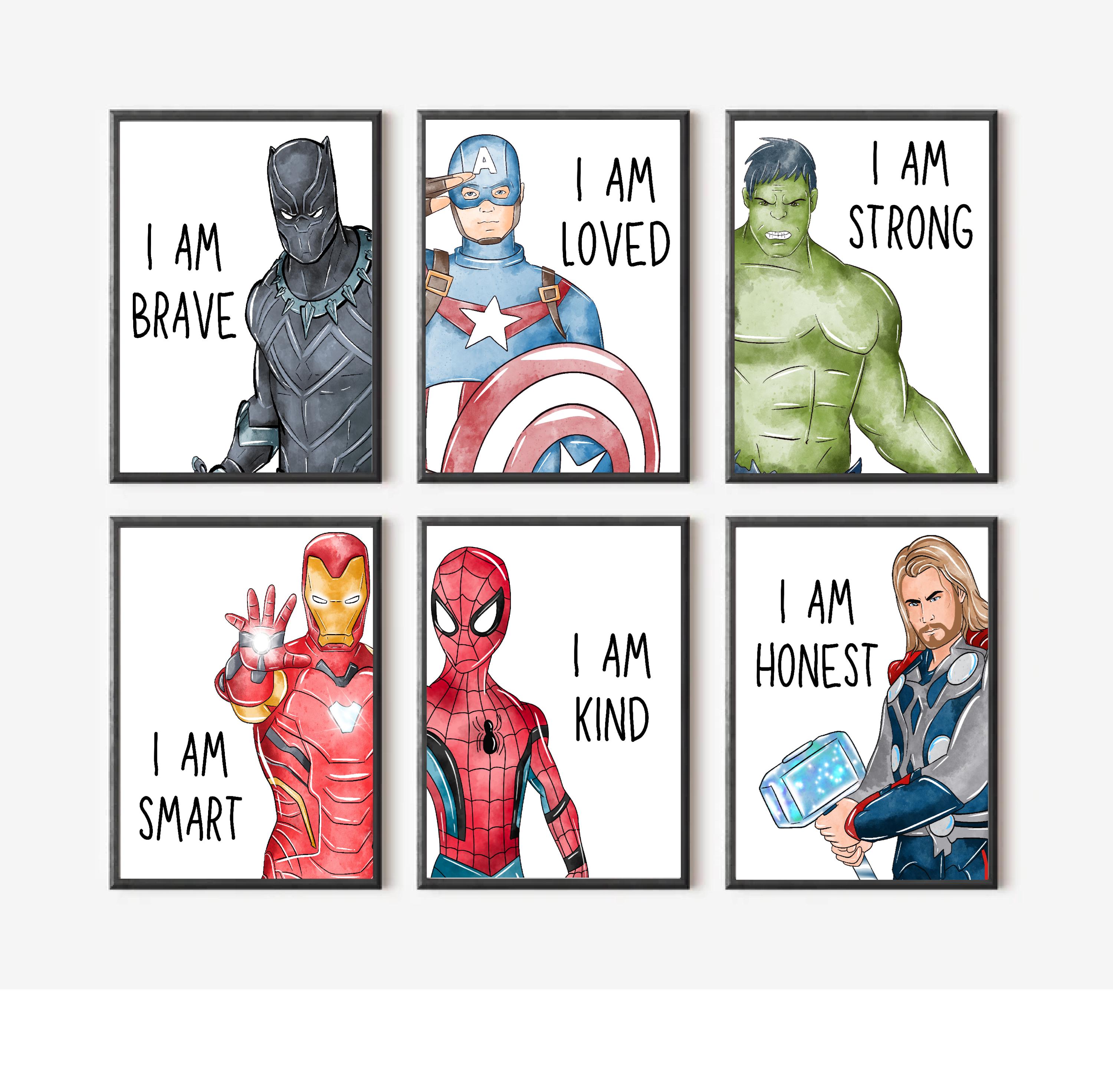 Superhero Wall Art , Set of 6 Prints, Superhero Prints for Bedroom ...