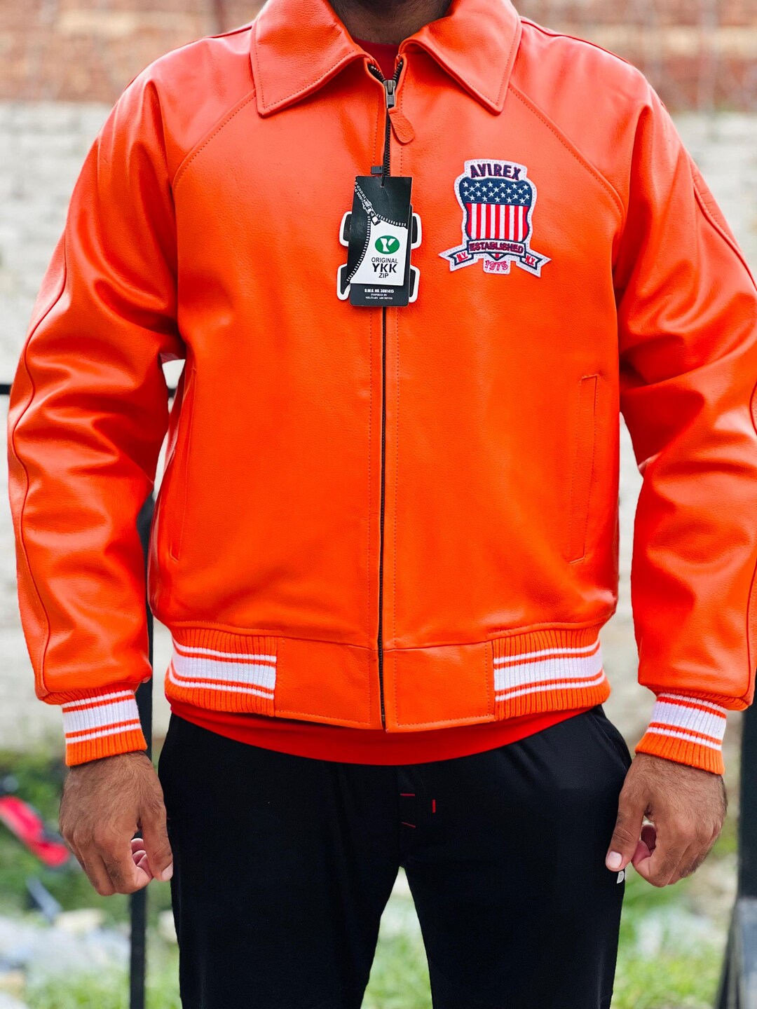 Men's Avirex Bomber Red Leather Jacket - Etsy