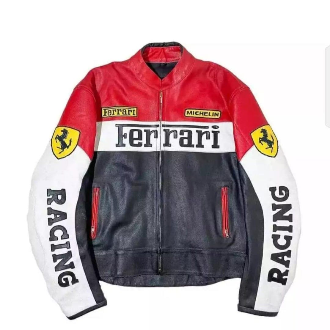 Ferrari Motorbike Leather Jacket in Premium Cowhide With 5-piece ...