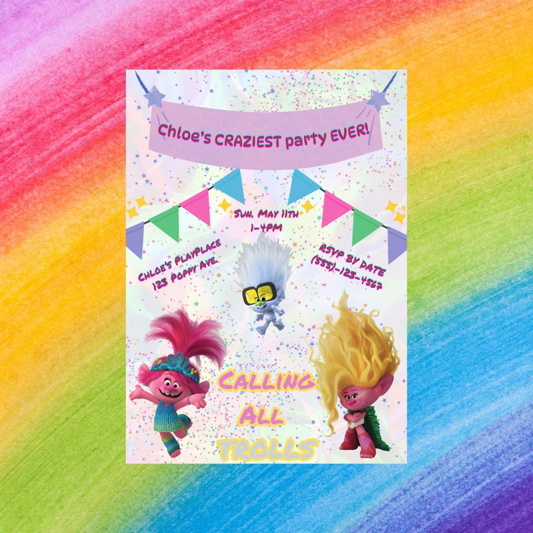 Trolls Birthday Invite - Etsy