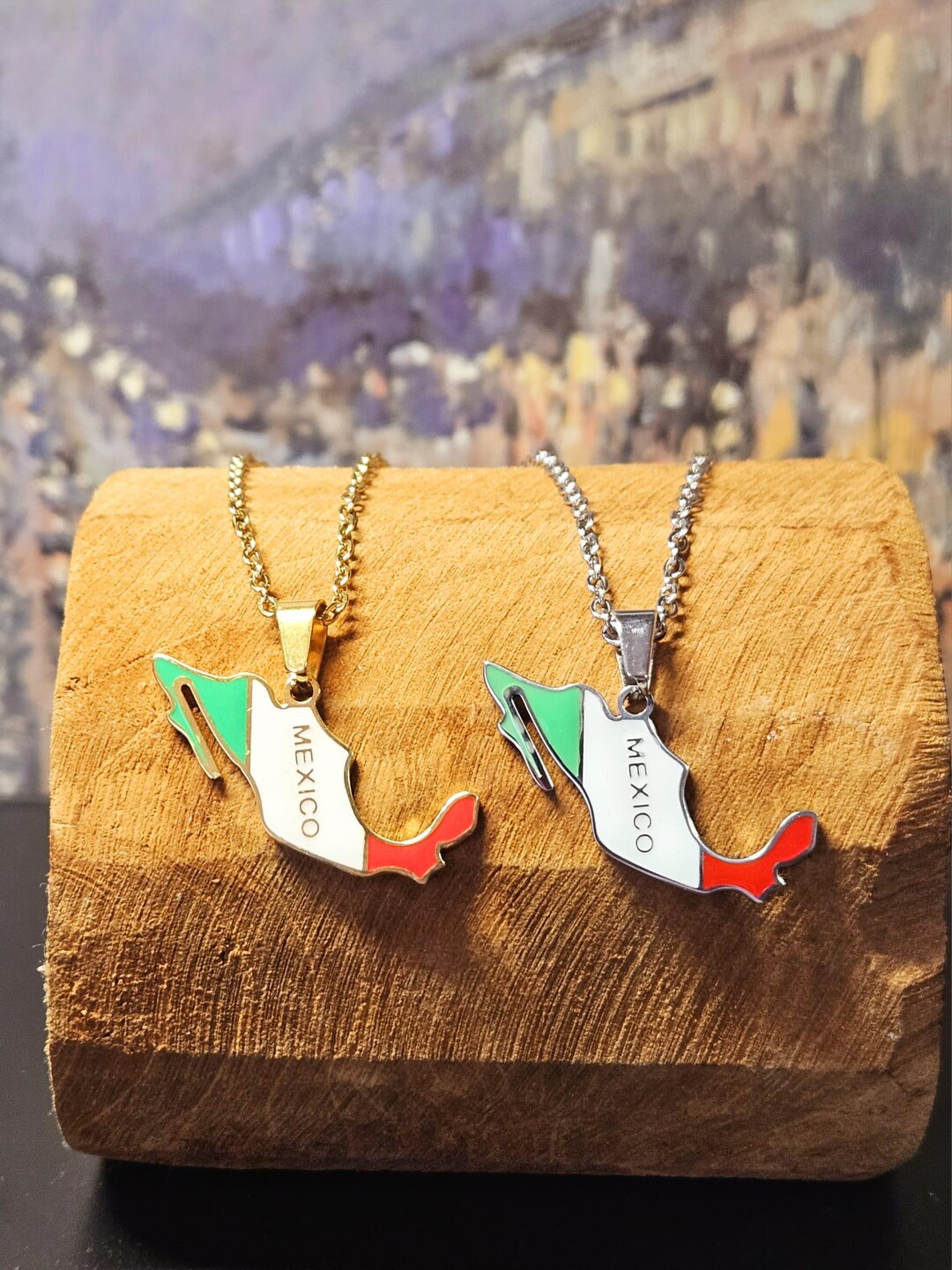 Mexico Necklace Pendant Country Outline With Flag Gold Plated / Silver ...