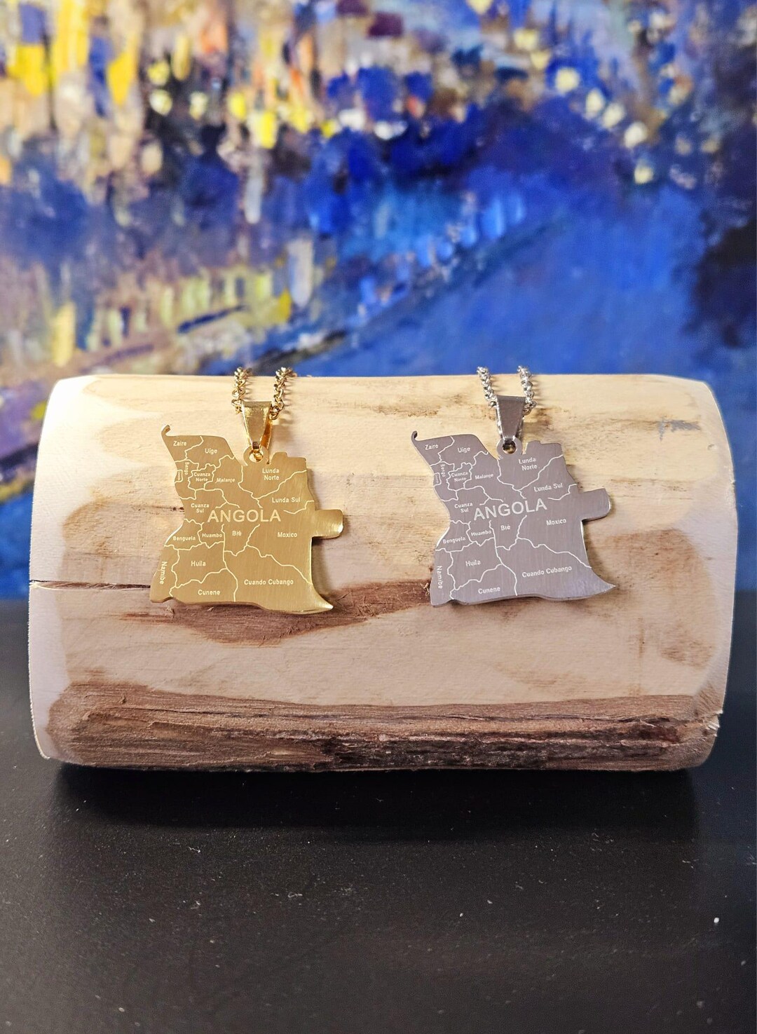 Angola Necklace Map Country Outline With Labels Gold / Silver Unisex ...
