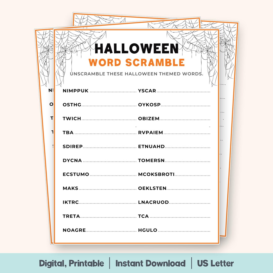Halloween Word Scramble Game, Spooky Word Puzzle, Halloween Party ...
