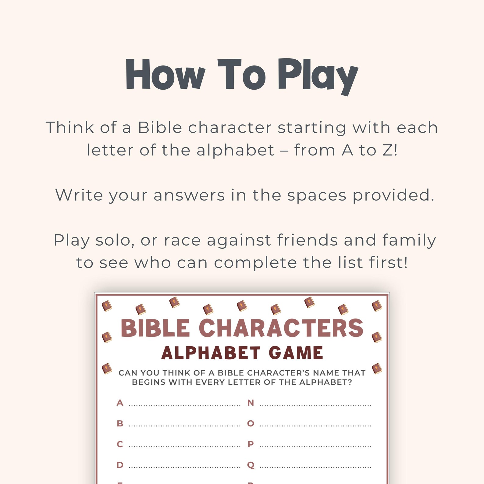 Bible Characters Alphabet Game Printable, A to Z Worksheet Activities ...