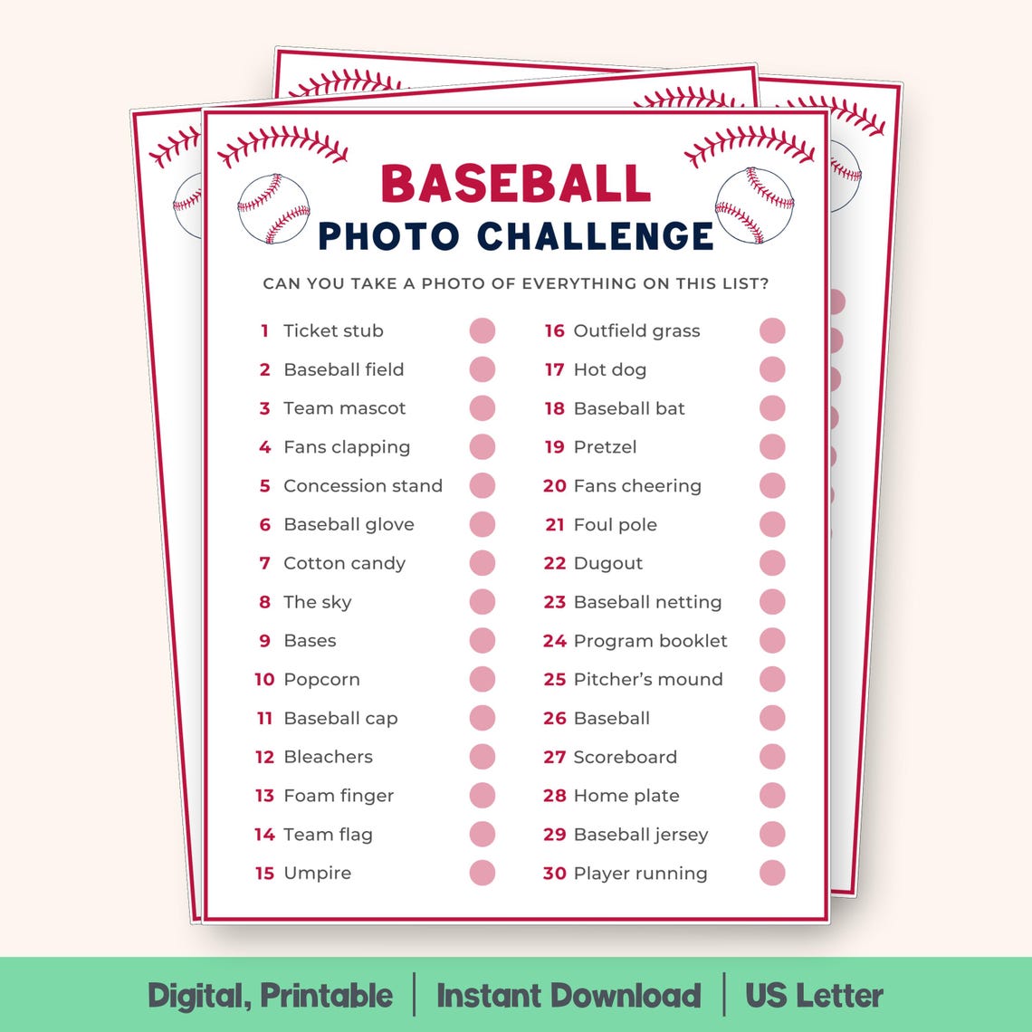 Baseball Photo Challenge Game, Baseball Scavenger Hunt, Baseball Theme ...
