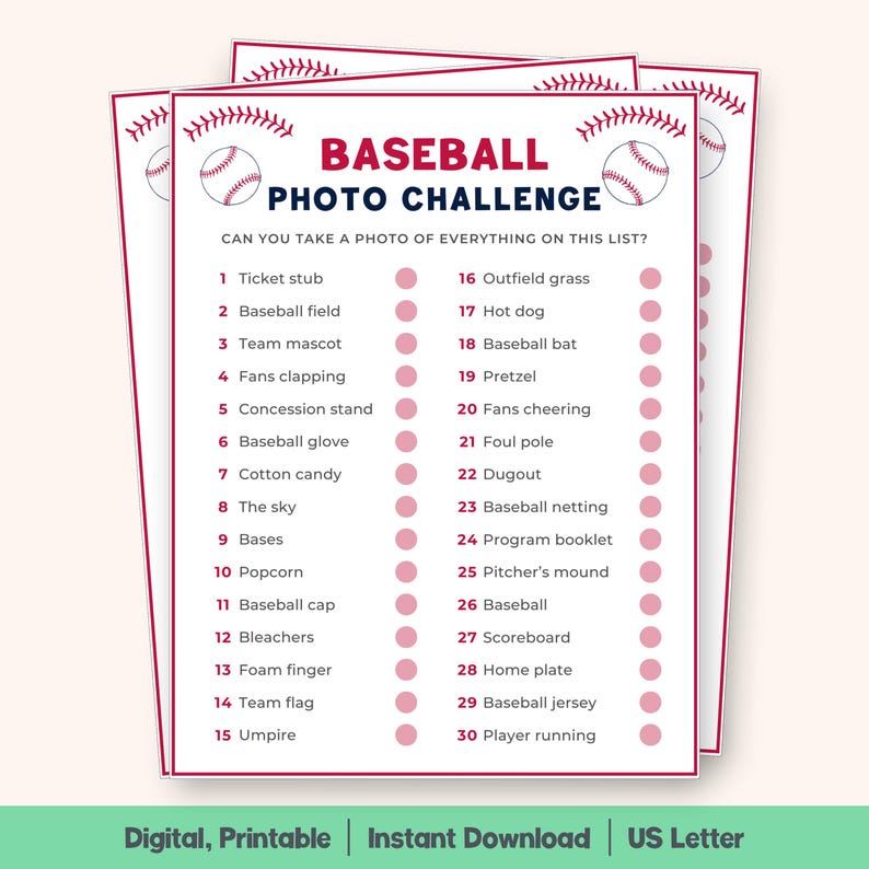 Baseball Photo Challenge Game, Baseball Scavenger Hunt, Baseball Theme ...