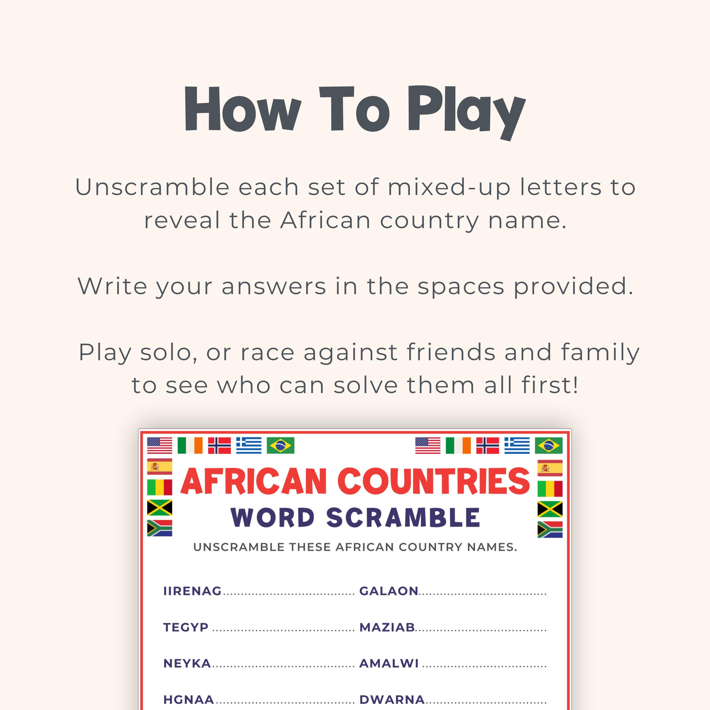 African Countries Word Scramble, Geography Learning Game, Country Name ...