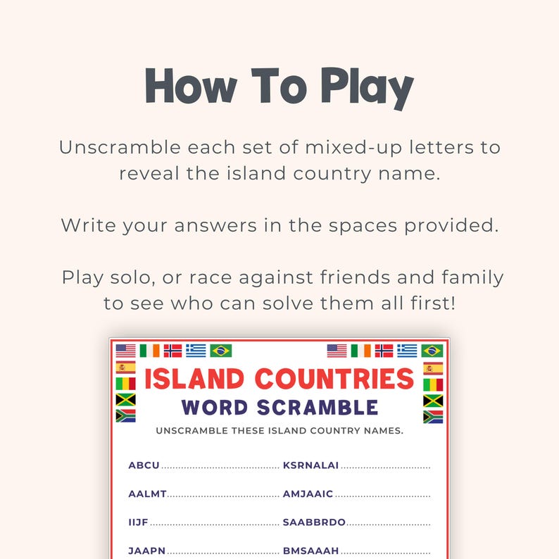 Island Countries Word Scramble Game, Geography Learning Activity ...