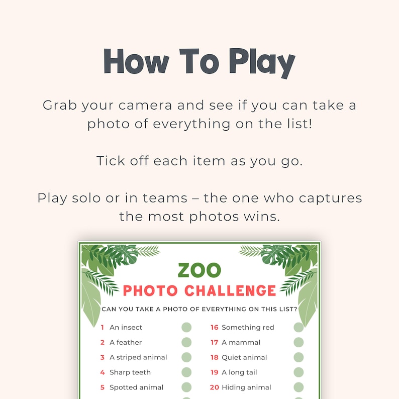 Zoo Photo Challenge Scavenger Hunt, Animal Safari Game, Kids Zoo ...
