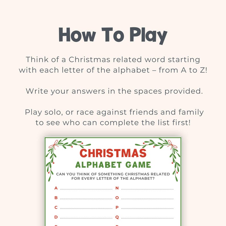 Christmas Alphabet Game, A to Z Holiday Game, Christmas ABC Challenge ...