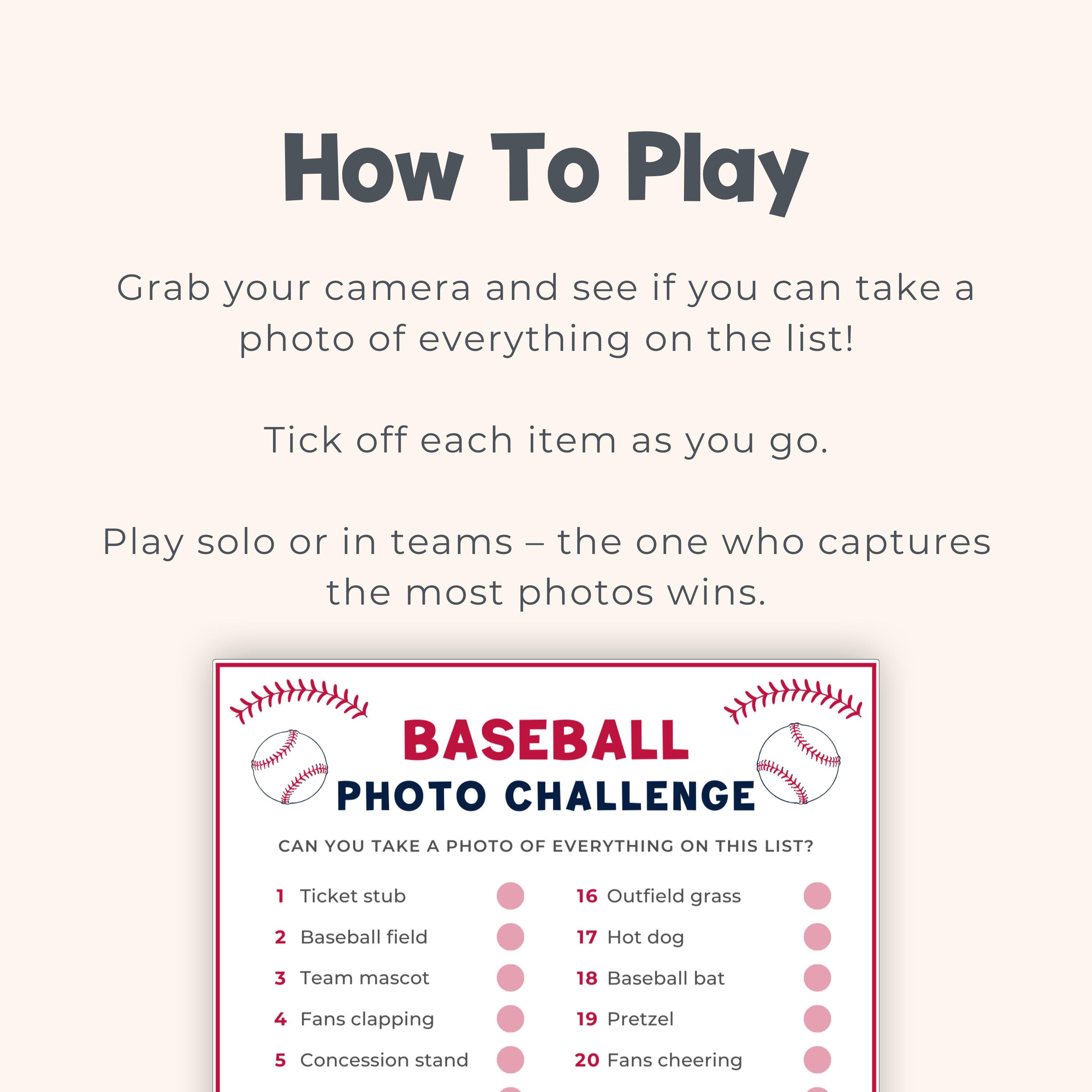 Baseball Photo Challenge Game, Baseball Scavenger Hunt, Baseball Theme ...