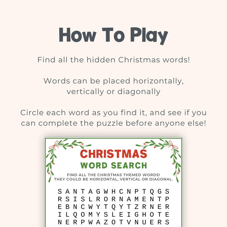 Christmas Word Search Printable, Holiday Word Find Game, Christmas ...