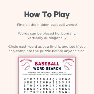 Baseball Word Search Game, Sports Word Search Puzzle, Baseball Party ...