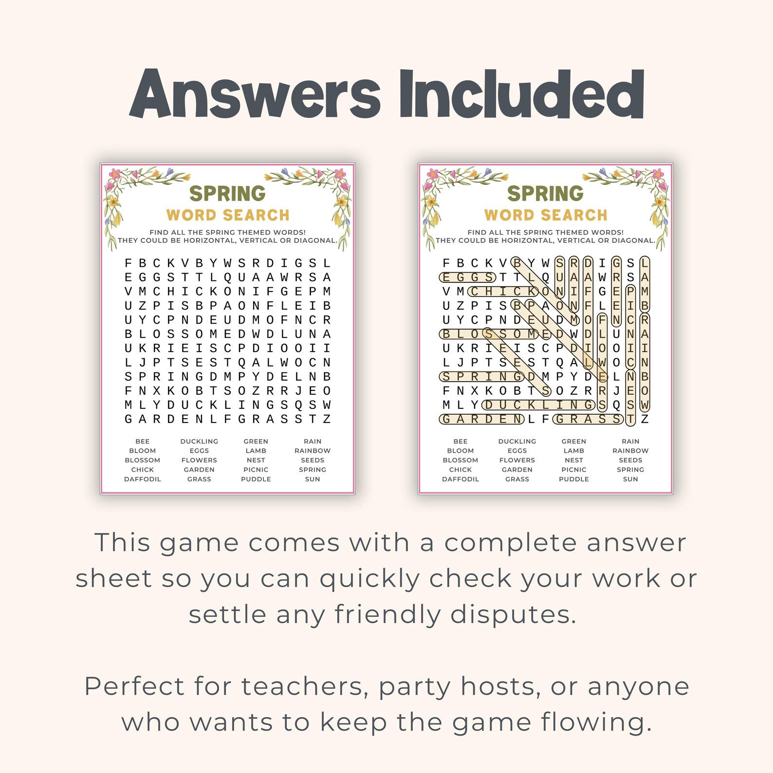 Spring Word Search Puzzle, Seasonal Activity Game, Spring Theme Word ...