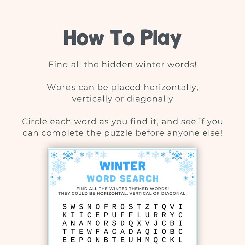 Winter Word Search Puzzle, Snow Day Activity Game, Winter Fun Challenge ...