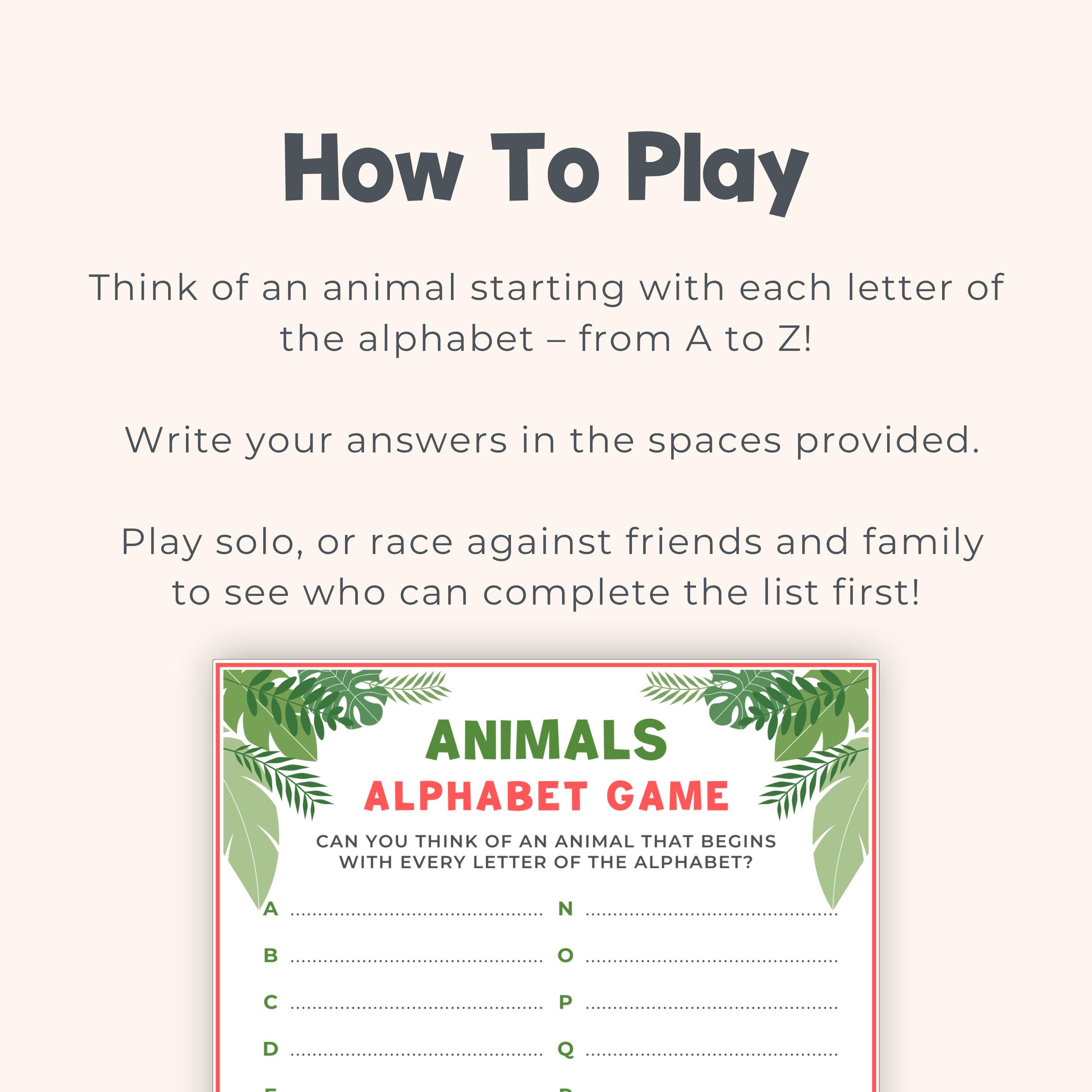 Animal Alphabet Game Printable, A to Z Worksheet for Kids, Educational ...