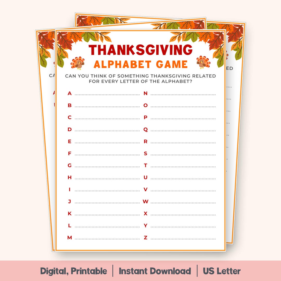 Thanksgiving Alphabet Game, A to Z Turkey Day Challenge, Thanksgiving ...