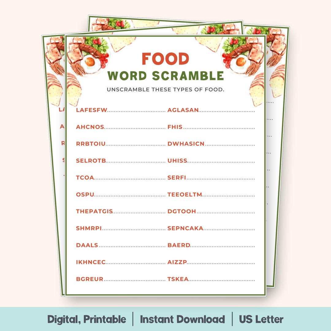 Food Word Scramble Game, Kitchen Vocabulary Challenge, Food Unscramble ...