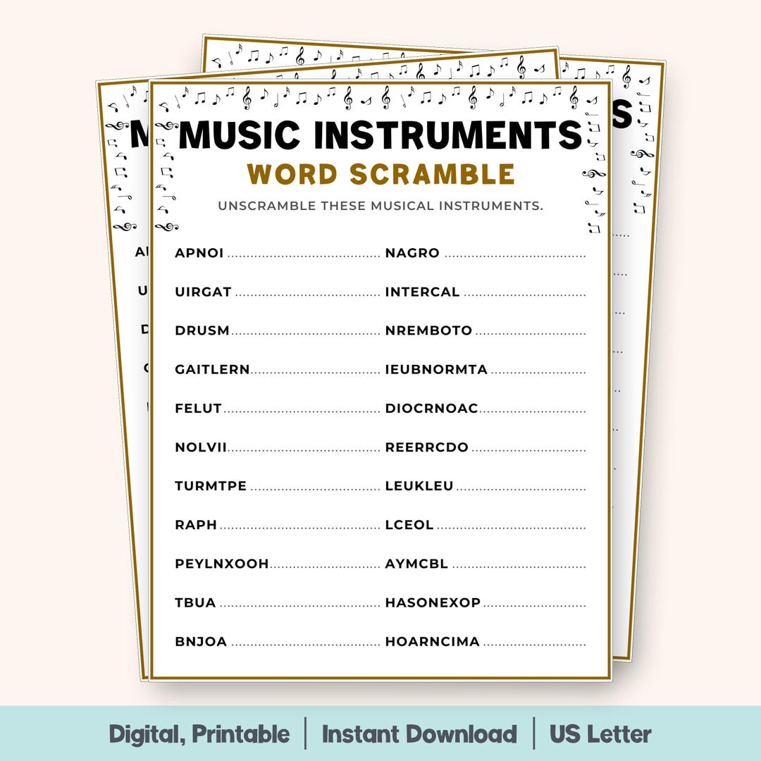 Musical Instruments Word Scramble Game, Music Classroom Activity, Band ...