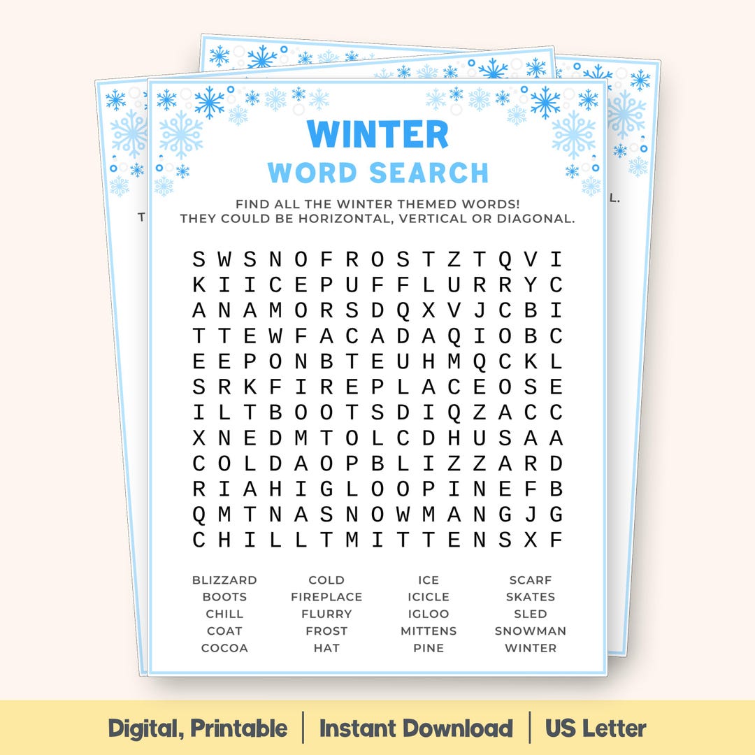 Winter Word Search Puzzle, Snow Day Activity Game, Winter Fun Challenge ...