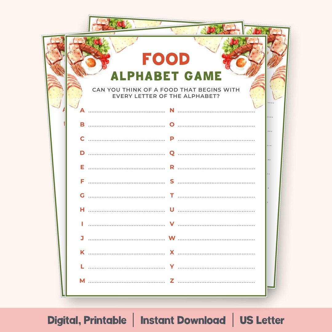 Food Alphabet Game, A to Z Food Challenge, Food ABC Printable, Fun ...