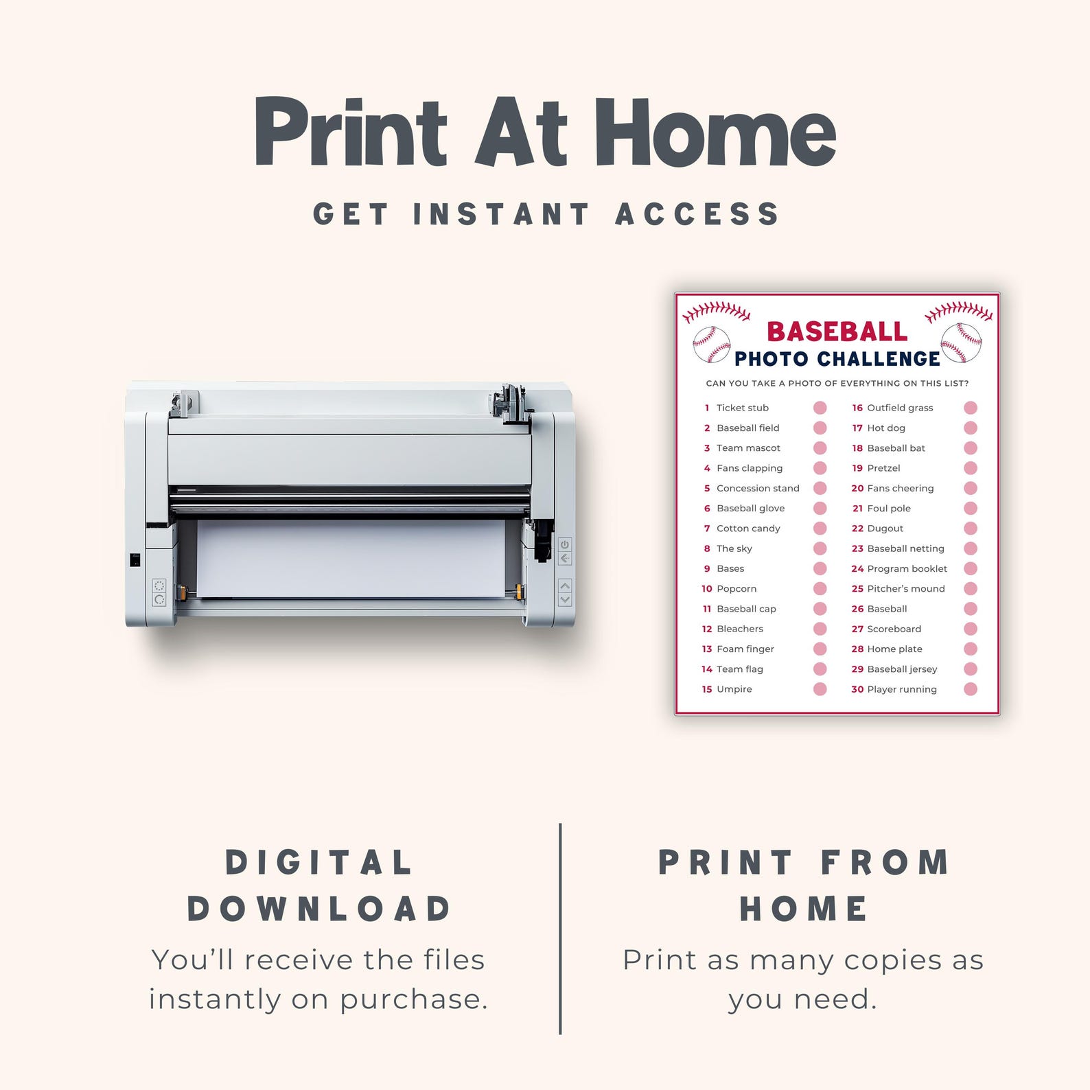 Baseball Photo Challenge Game, Baseball Scavenger Hunt, Baseball Theme ...