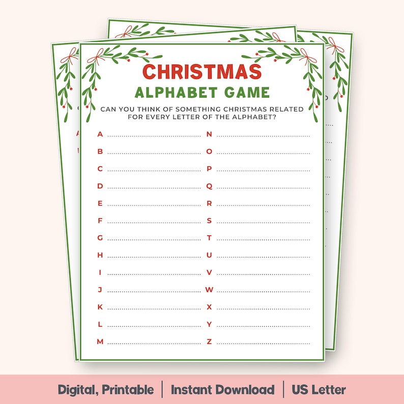 Christmas Alphabet Game, A to Z Holiday Game, Christmas ABC Challenge ...