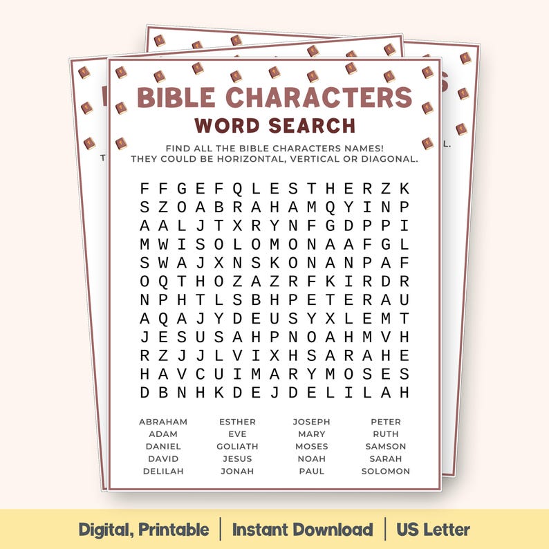 Bible Characters Word Search, Religious Word Find Game, Christian ...