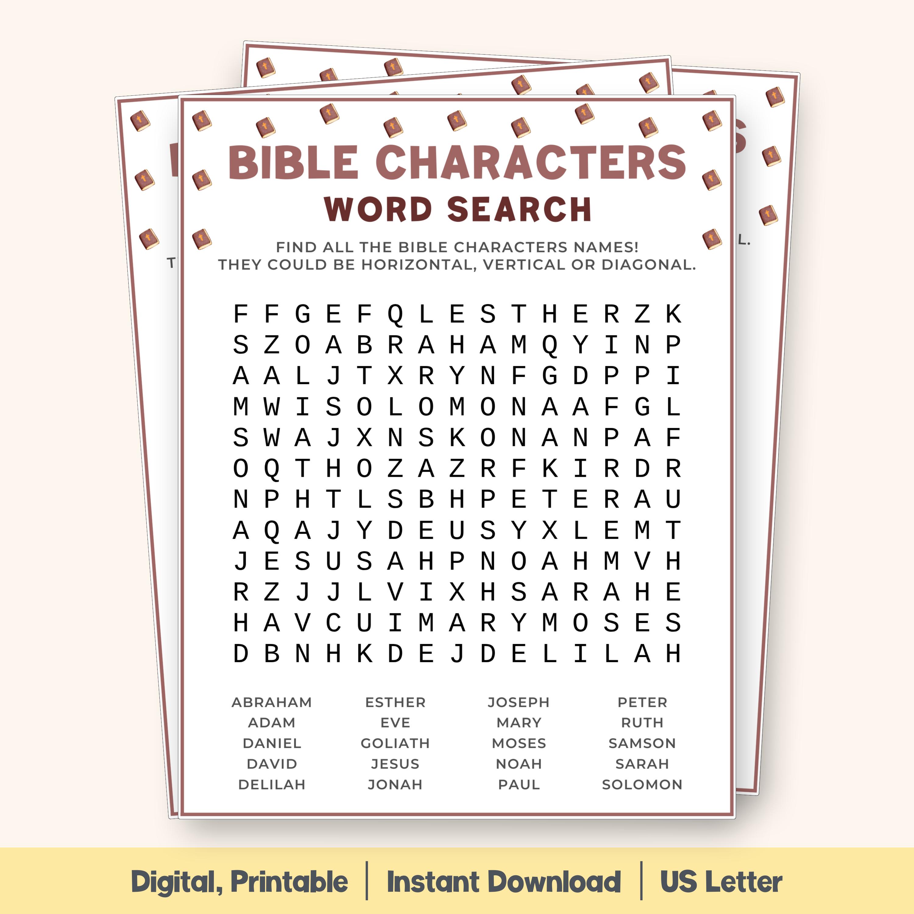 Bible Characters Word Search, Religious Word Find Game, Christian ...