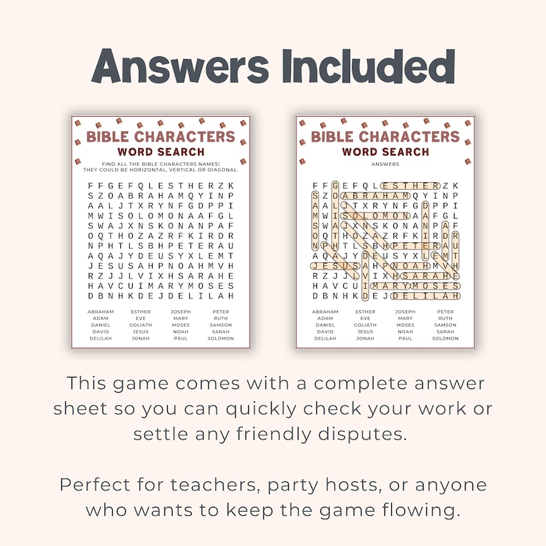 Bible Characters Word Search, Religious Word Find Game, Christian ...