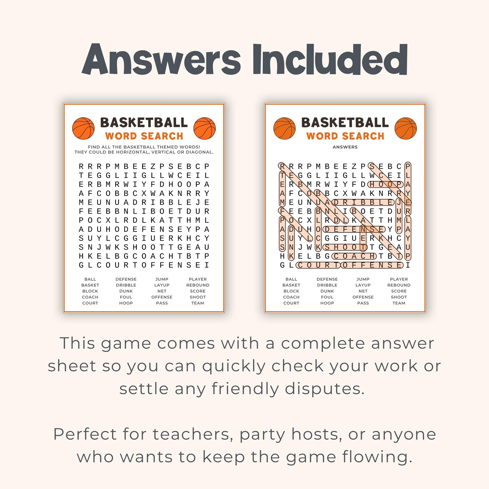 Basketball Word Search Game, Sports Word Find Puzzle, Basketball Party ...
